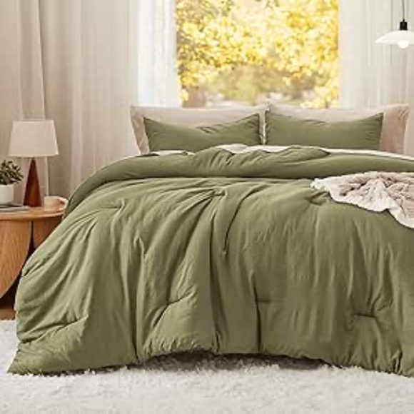Bedding | Bedsure Queen Size Comforter Sets Olive Green Soft Prewashed ...